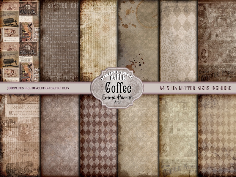 Coffee Junk Journal Printable Papers, Coffee Stained Paper, Digital ...