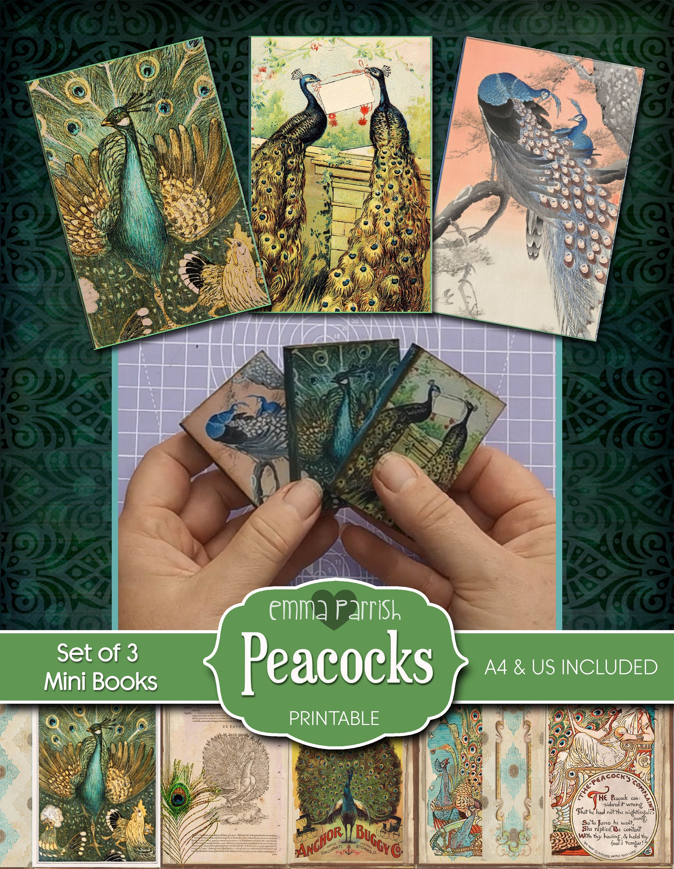 Peacock Miniature Book Printable Kit, Junk Journal Vintage Ephemera ...