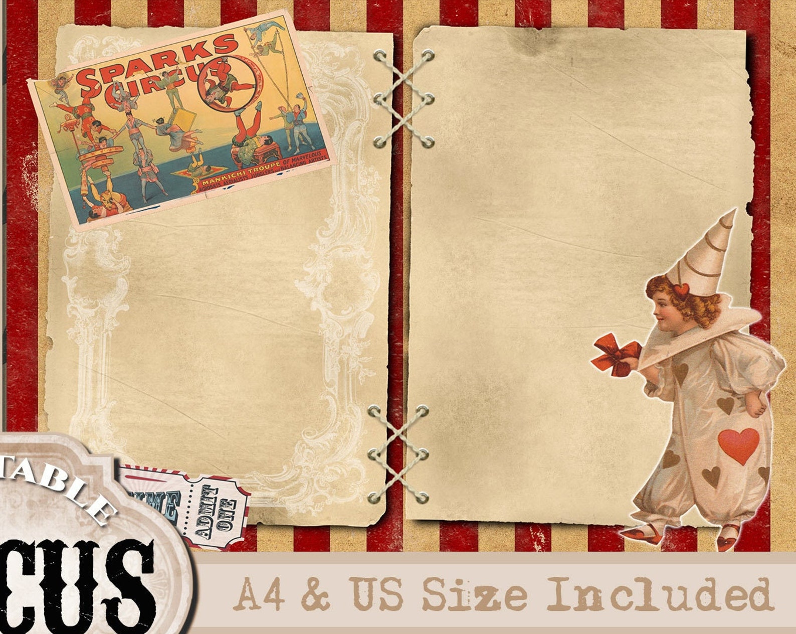 Vintage Circus Junk Journal Kit, Printable Circus Digital Paper Set ...