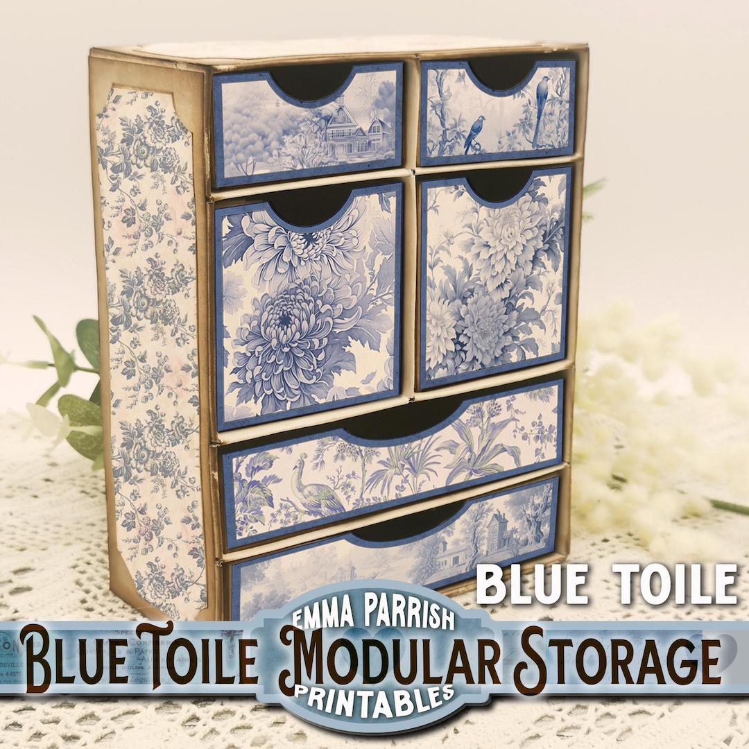 Modular Storage System, Printable, Blue Toile, Papercraft, Craft ...
