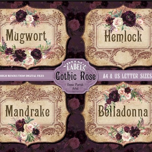 Vintage Gothic Printable Labels, Rose Junk Journal Card Making Tags ...