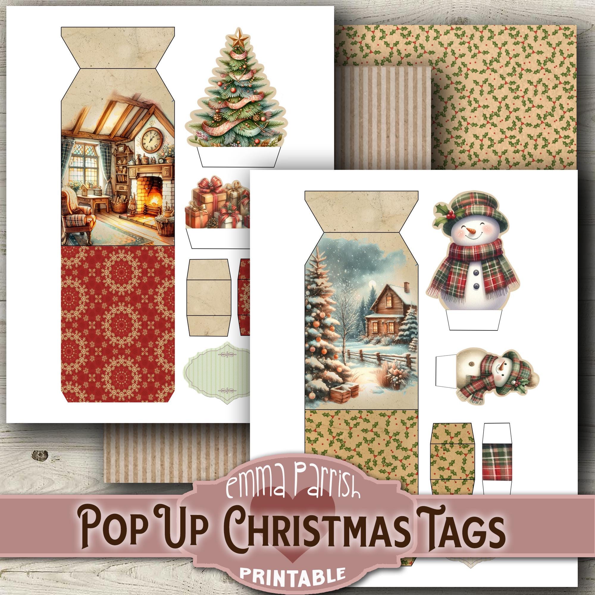 Christmas Printable, Pop up Tags, Pop up Cards, Set of 3, Tutorial ...