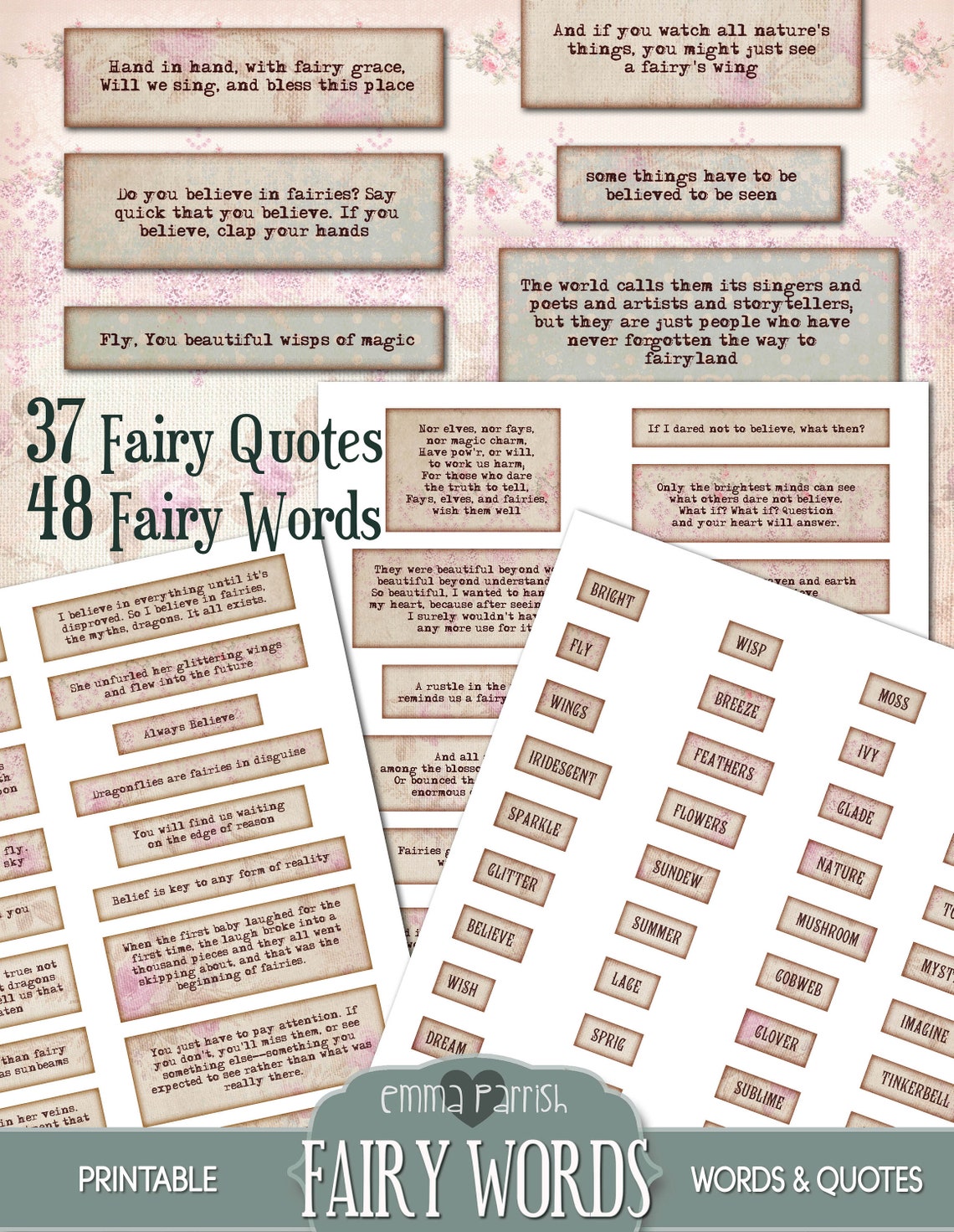 Printable Fairy Words, Quotes & Phrases, Junk Journal, Ephemera ...