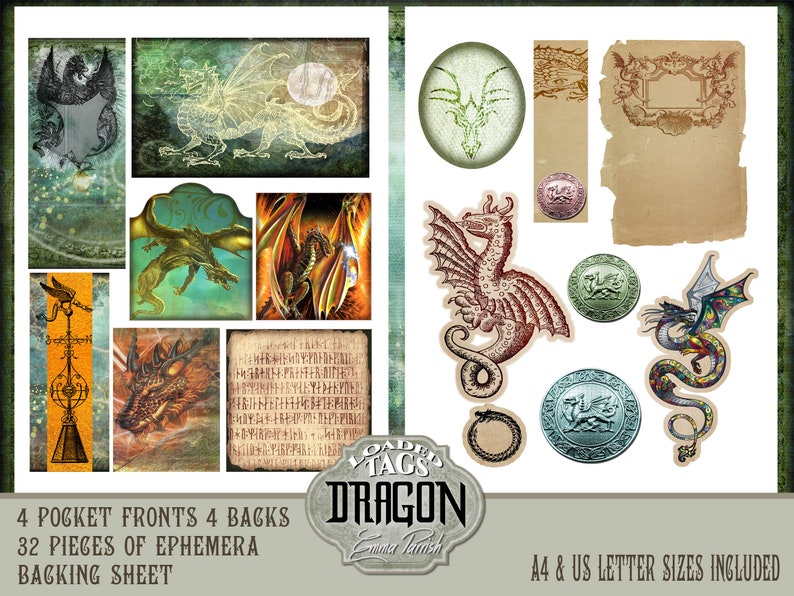 Dragon Printable Loaded Pockets, Dragon Junk Journal Add On, Fantasy ...