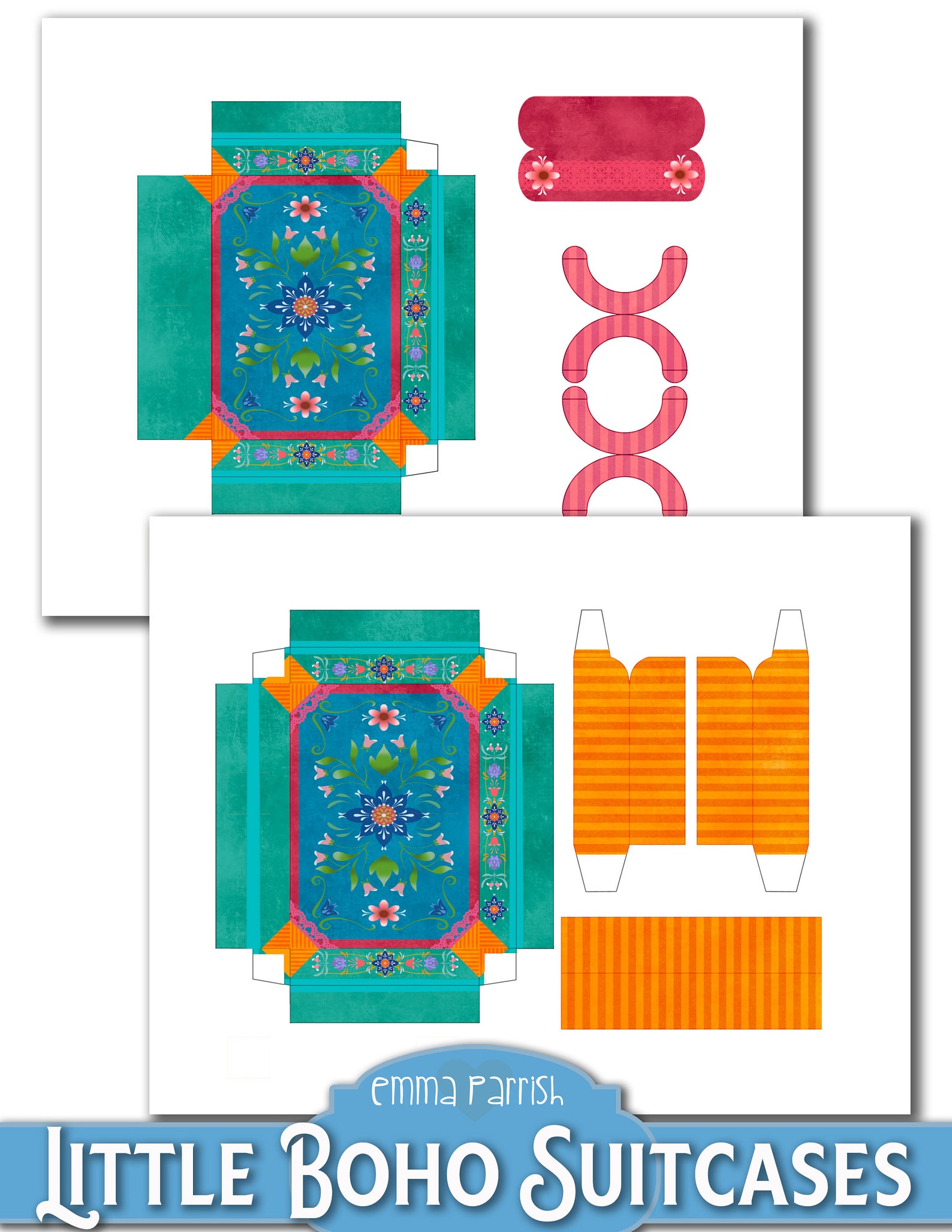 Printable Boho Suitcases, 3D Papercraft, Gift Boxes, Trinket Boxes ...