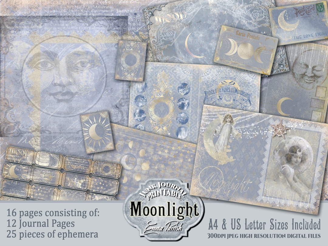 Moon Junk Journal Printable Kit, Moonlight Witch Journal, Celestial ...