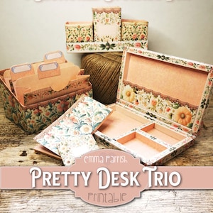 Printable Junk Journal Ephemera Storage, Pretty Desk Tidy Trio, Shabby ...