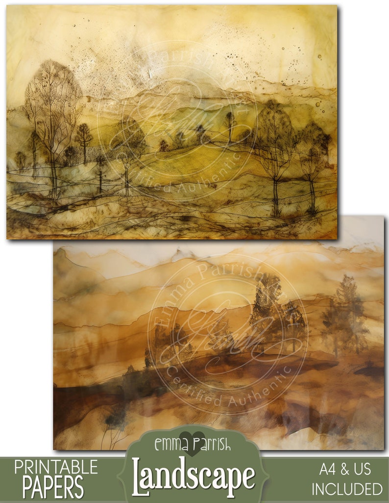 Landscape Printable Paper Pack, Junk Journal, Background, Watercolour ...