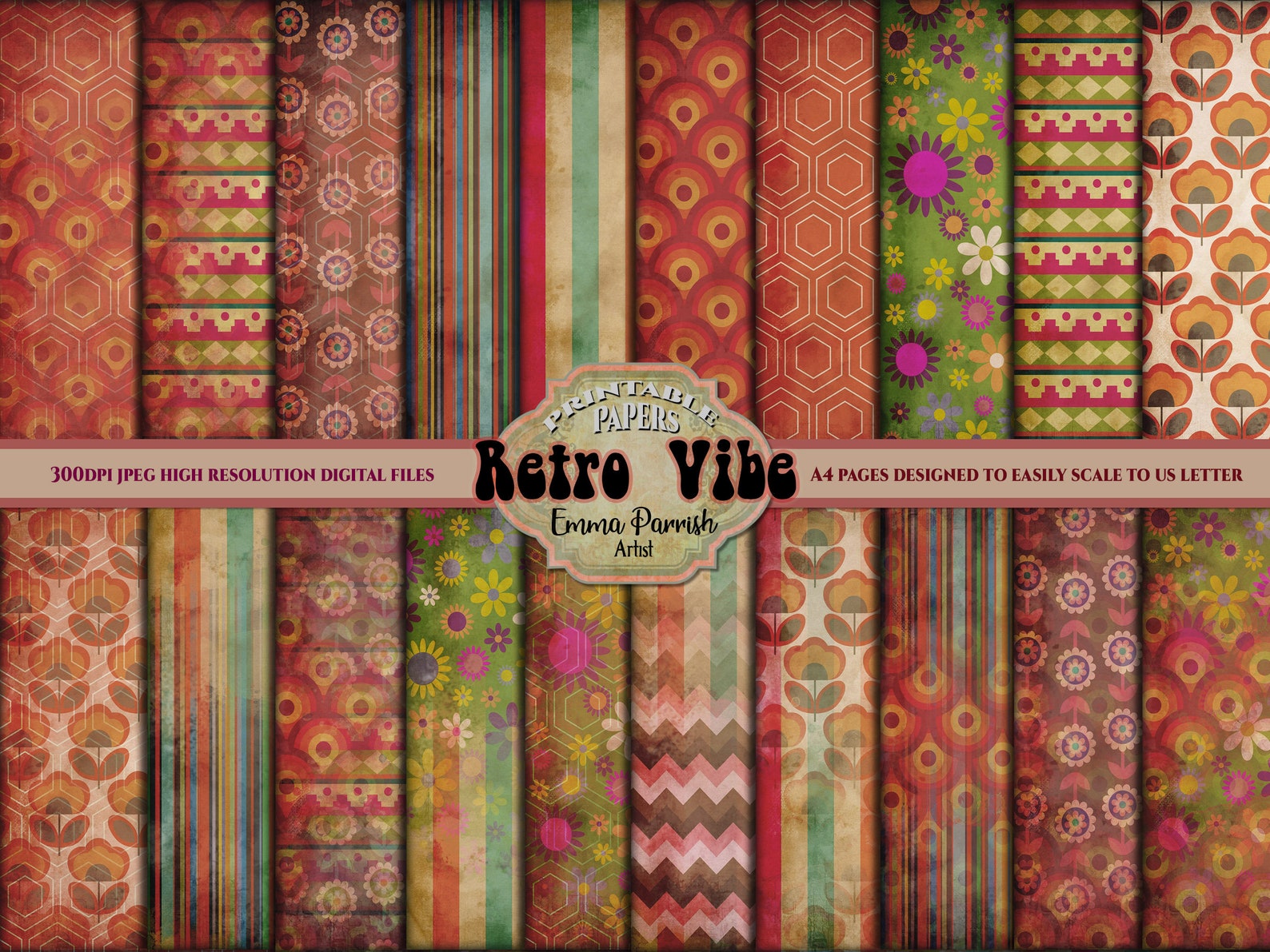 Boho Junk Journal Printable Paper Pack, Retro Vintage Grunge Pages ...