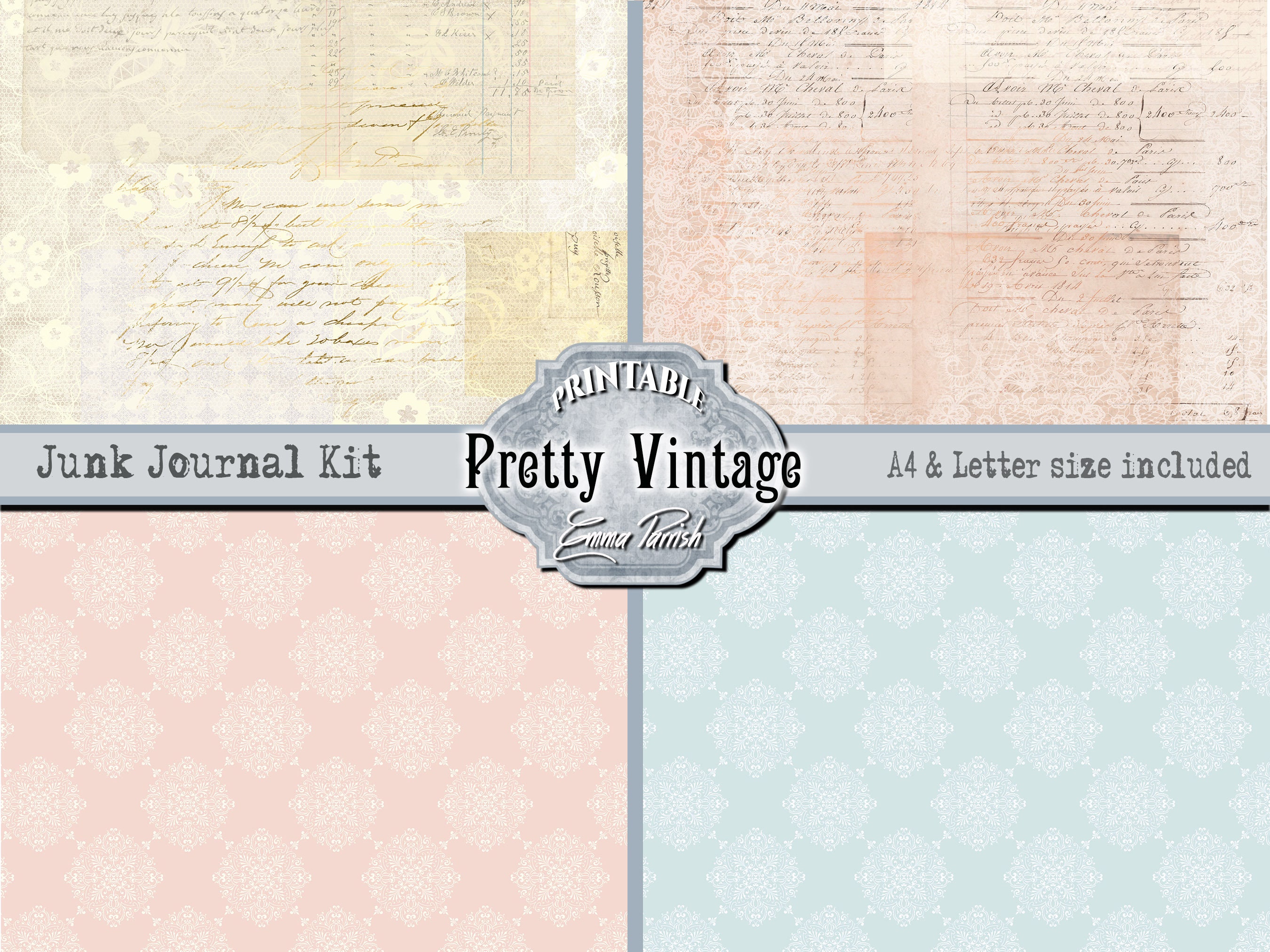 Pretty Vintage Junk Journal Kit Pink Blue Vintage Printable - Etsy