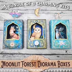 3 Foldable Diorama Boxes, Hare, Owl, Fox, Forest Woodland Animals ...