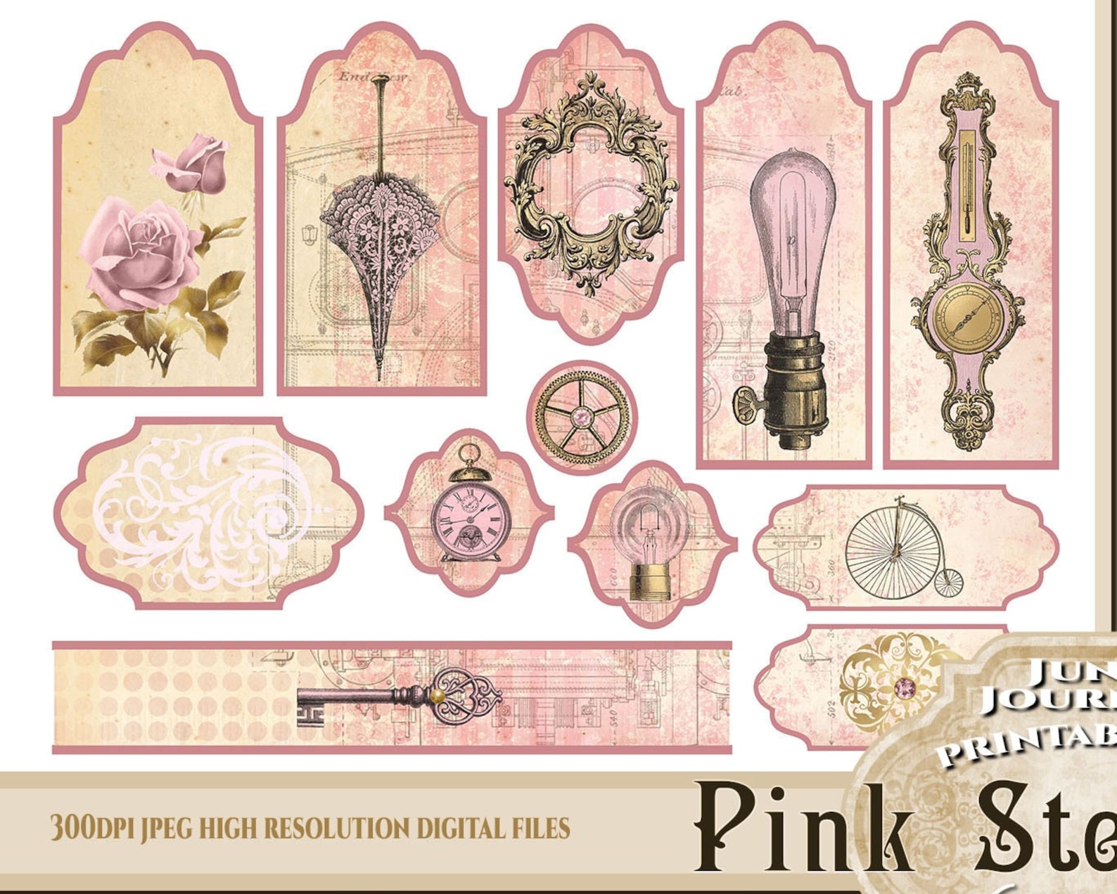 Pink Steampunk Printable Junk Journal Kit Pink Journal - Etsy