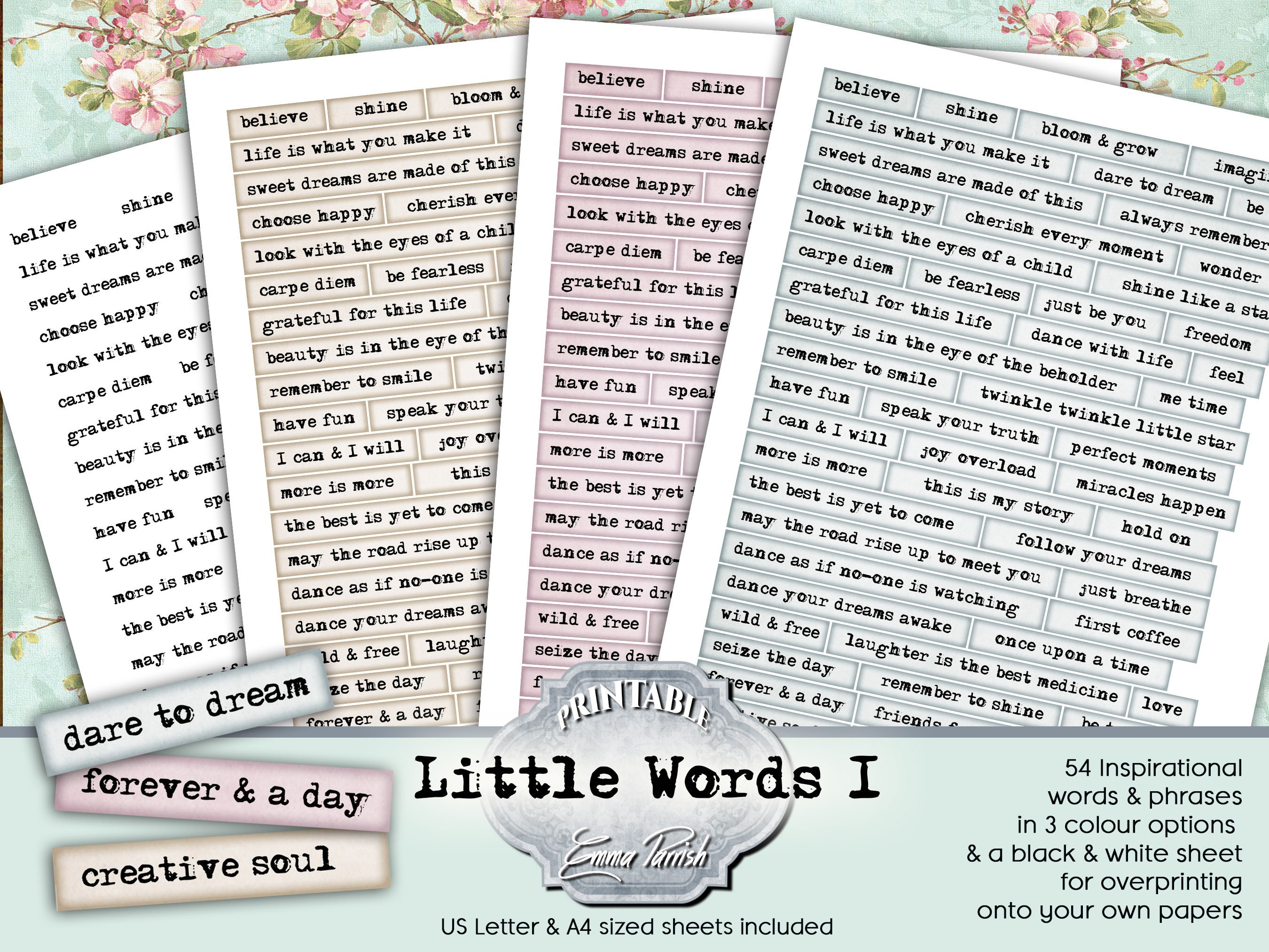 Junk Journal Words, Printable Inspirational Words & Phrases, Vintage ...