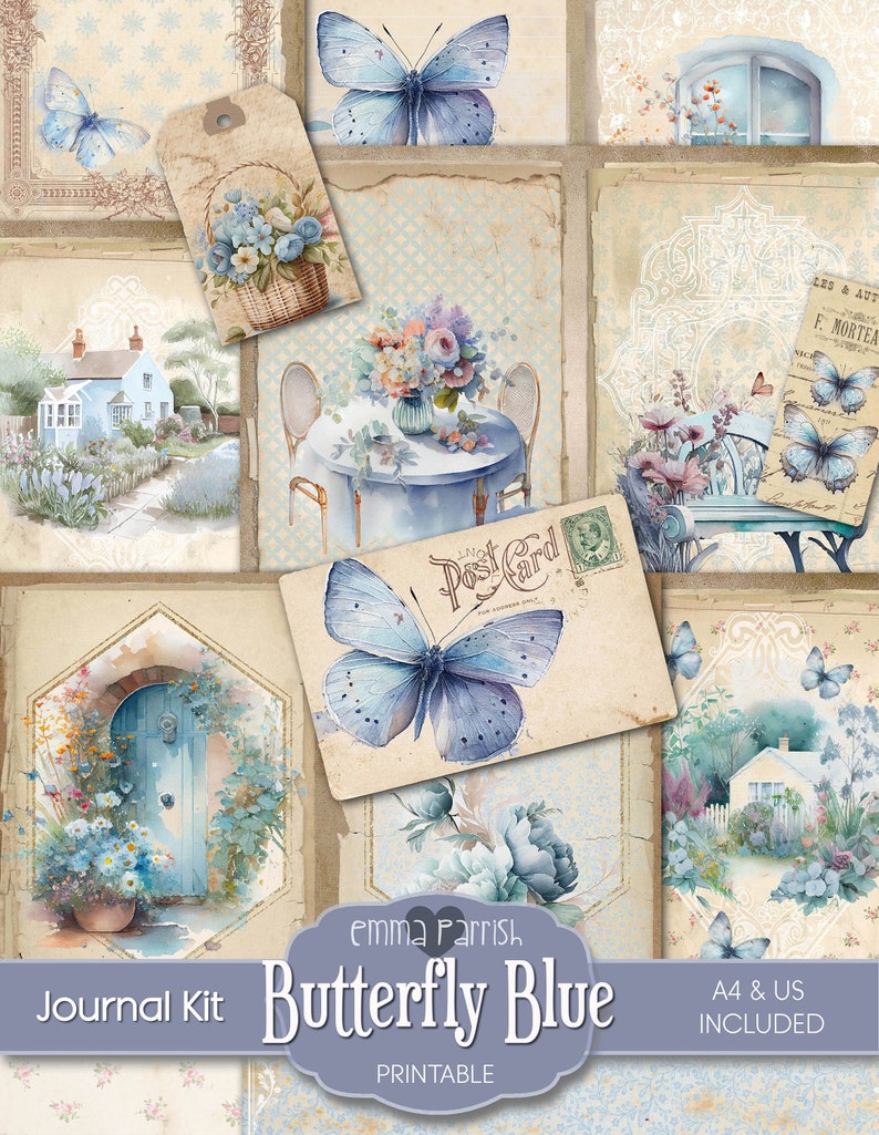 Blue Butterfly Junk Journal Kit Butterflies Journal Vintage - Etsy