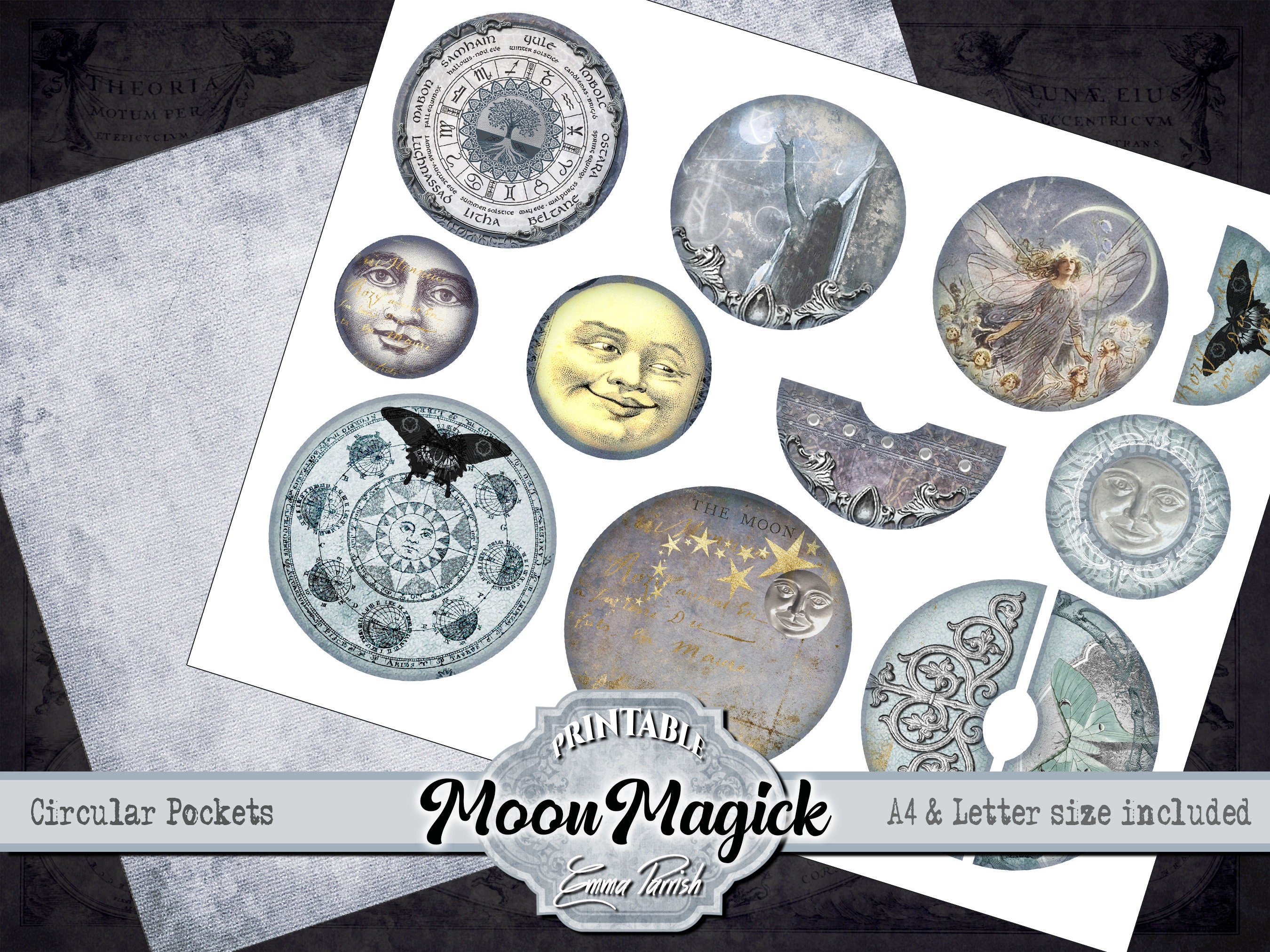 Moon Magic Printable Journal Pocket Tags Circular Pockets - Etsy