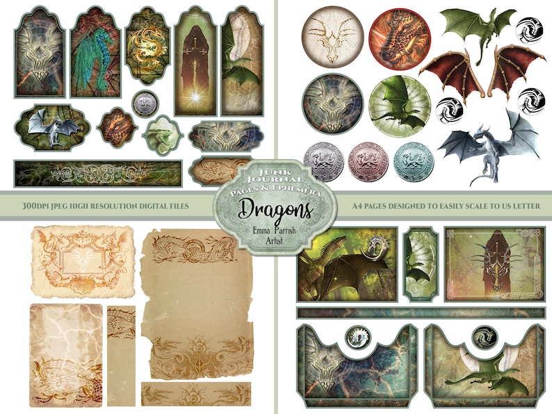 Dragon Printable Junk Journal Kit, Ephemera, Fantasy, Mythical, Gothic ...