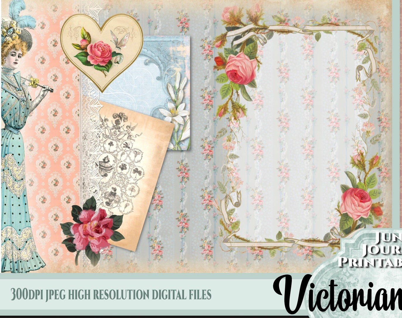 Victorian Ladies Junk Journal Printable Kit Victorian Collage - Etsy