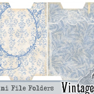 Vintage Blue Mini File Folders, Antique, Junk Journal Kit, Digital ...
