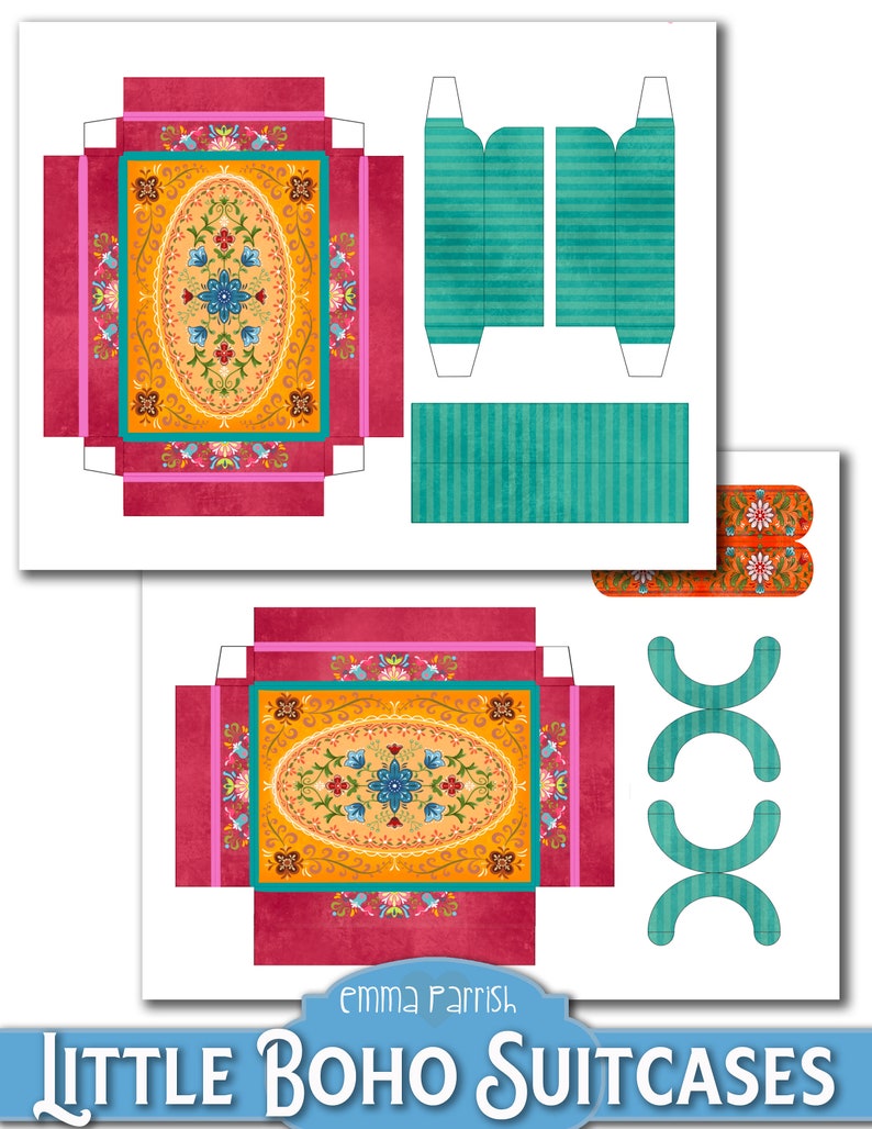 Printable Boho Suitcases, 3D Papercraft, Gift Boxes, Trinket Boxes ...