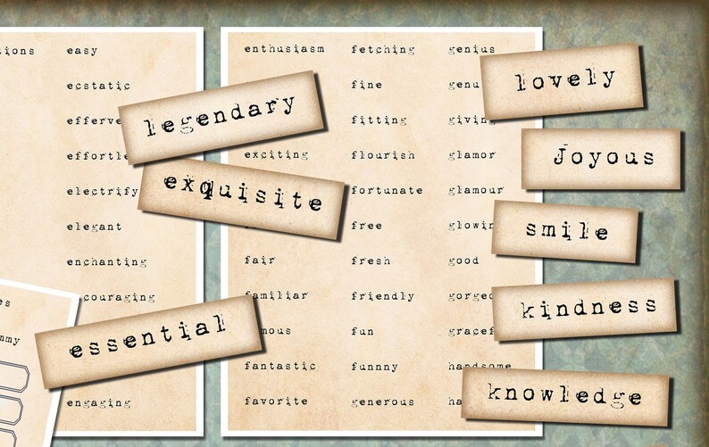 Junk Journal Printable Words, A to Z Positive Words Download, Positive ...