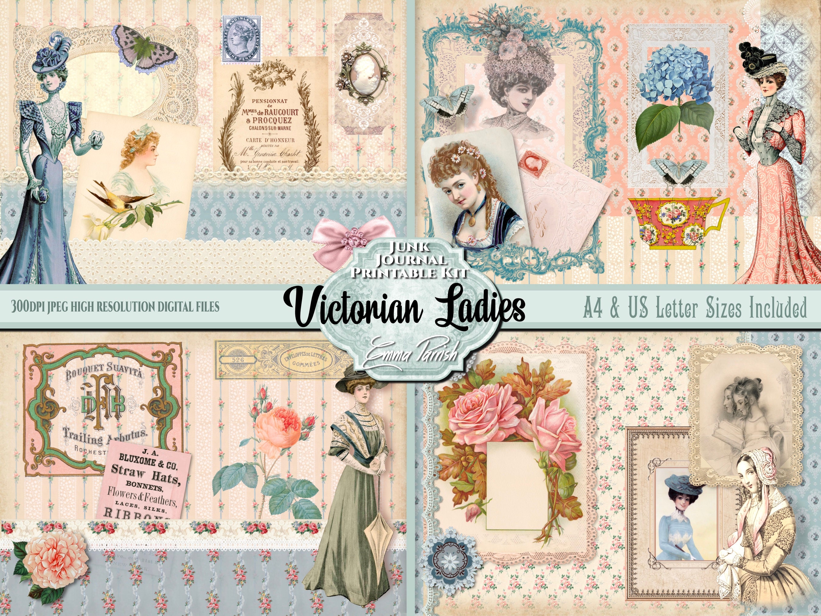 Victorian Ladies Junk Journal Printable Kit, Victorian Collage Kit ...