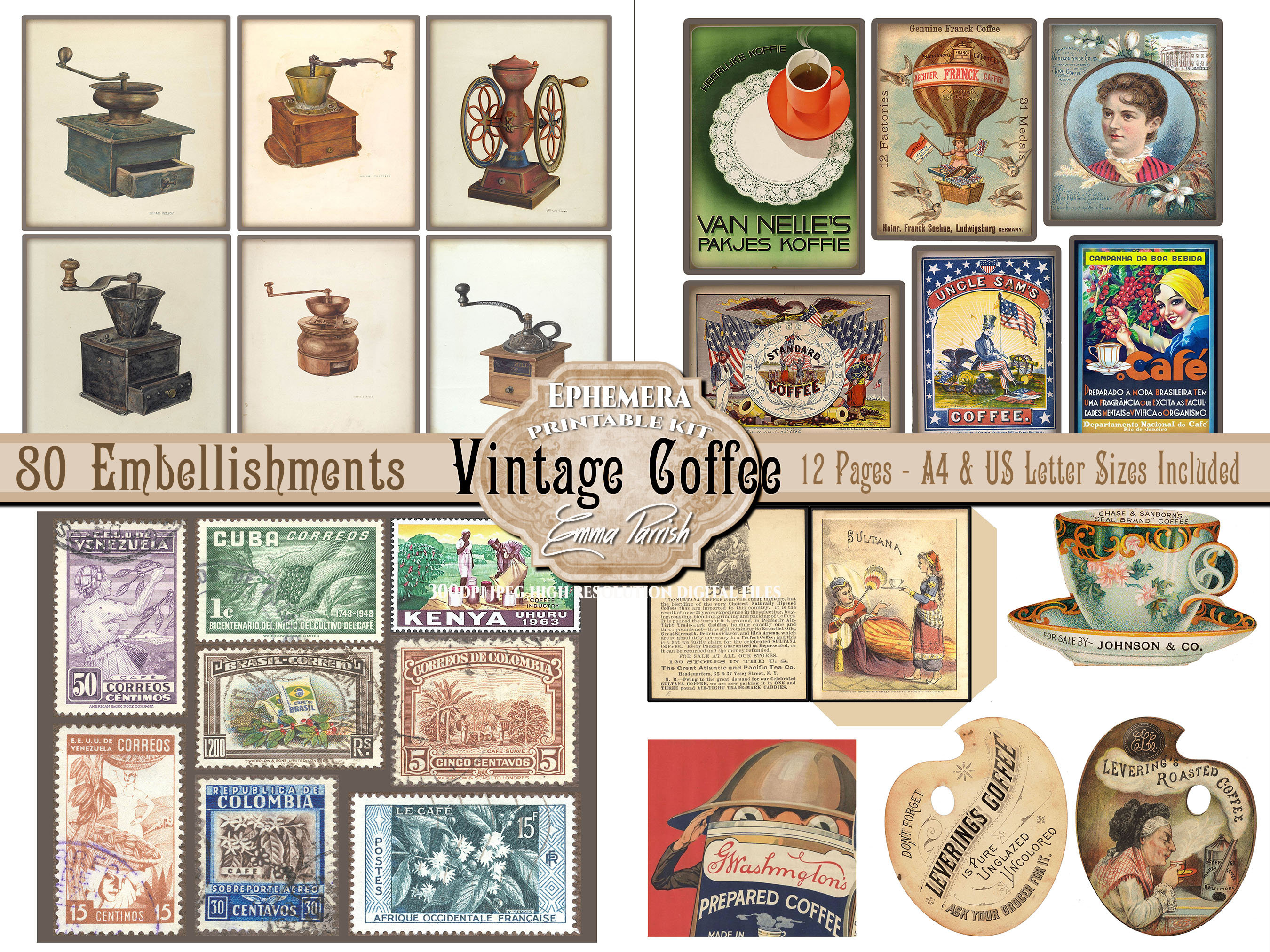 Coffee Junk Journal Printable Ephemera Coffee Embellishments - Etsy