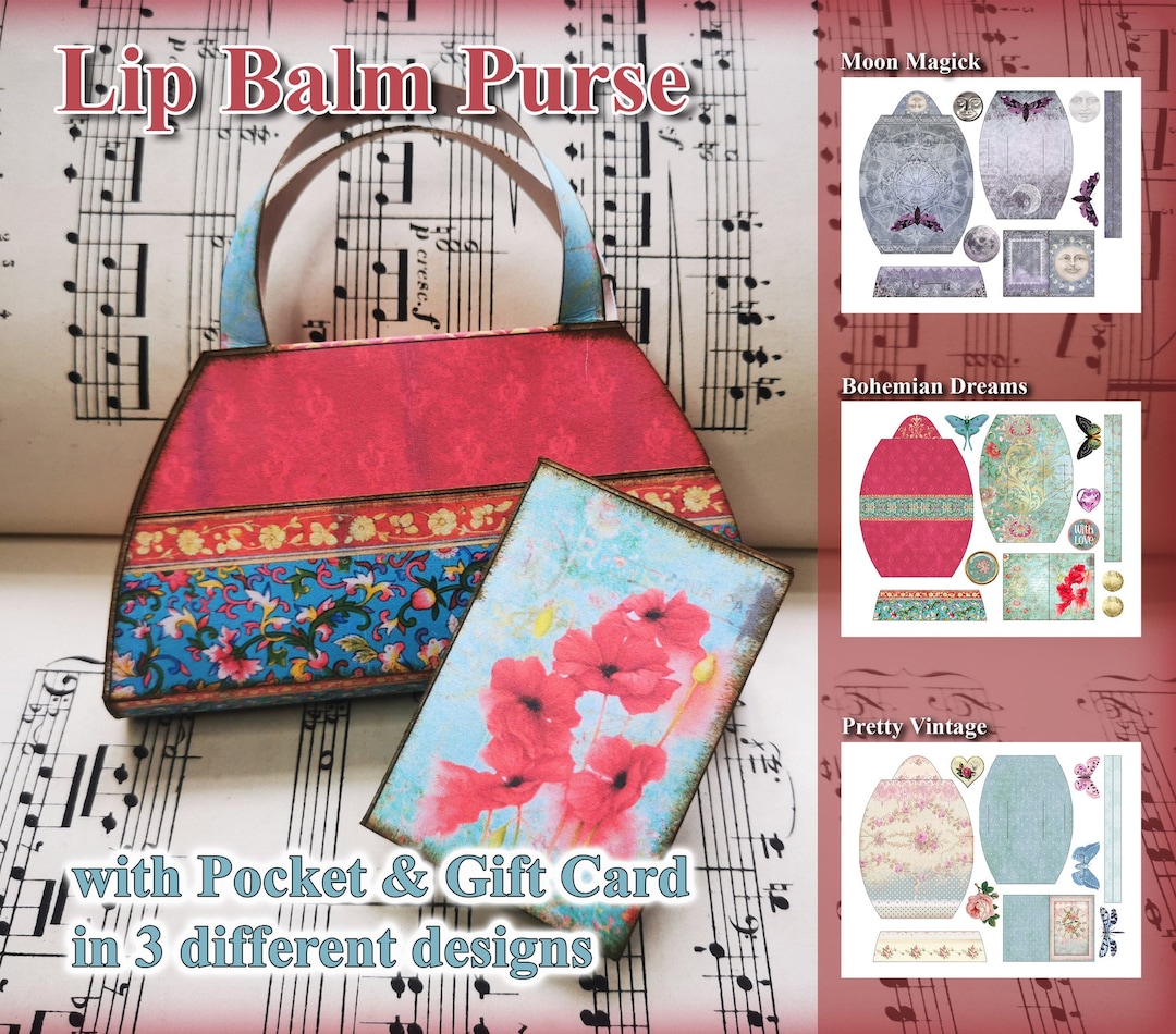 Printable Lip Balm Purse Gift, Boho Gift, Pretty Vintage, Moon Magick ...