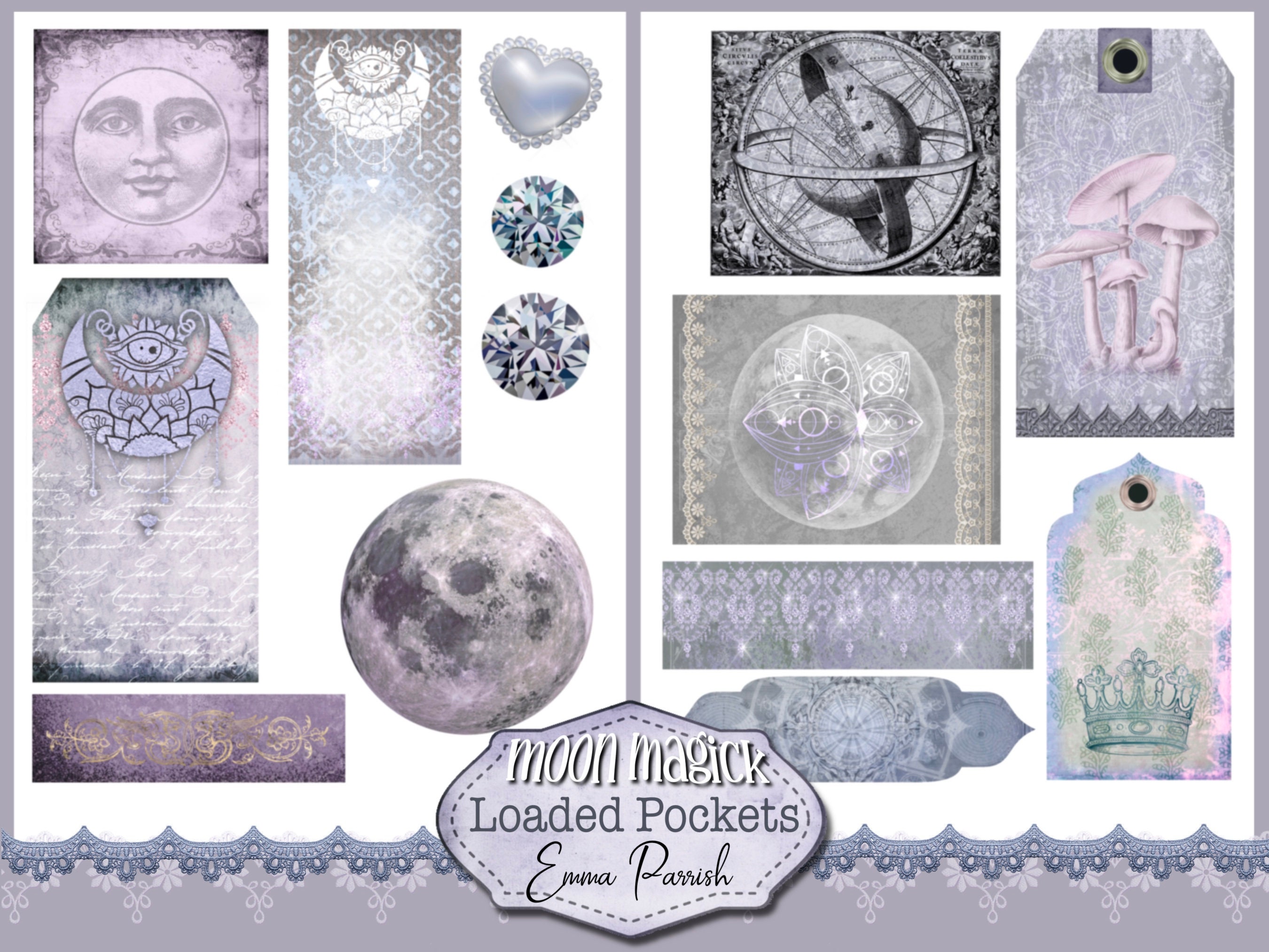 Vintage Moon Printable Loaded Pockets Moon Junk Journal Kit - Etsy
