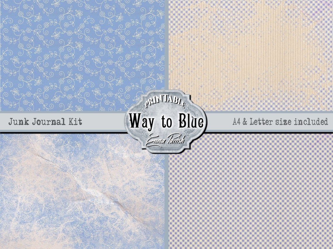 Blue Junk Journal Kit, Blue Vintage Printable Pages, Blue Digital ...