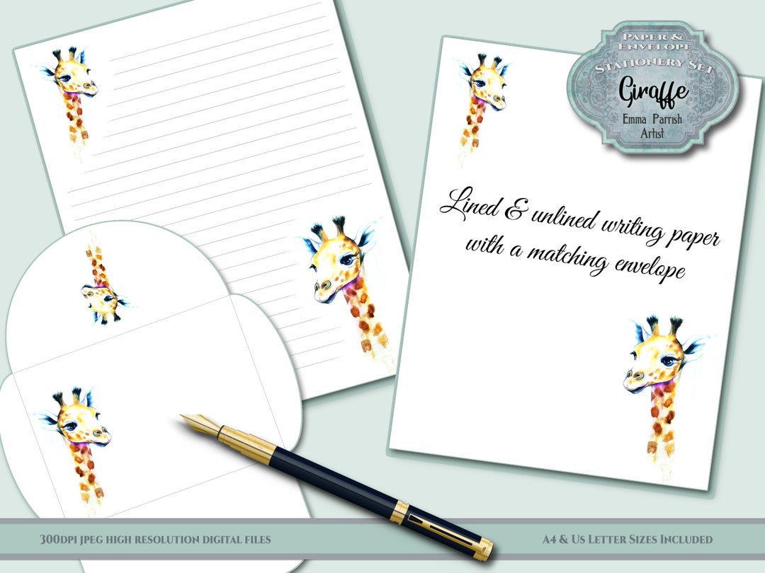 Giraffe Writing Paper Stationery Set, Matching Envelope, A4 & US Letter ...