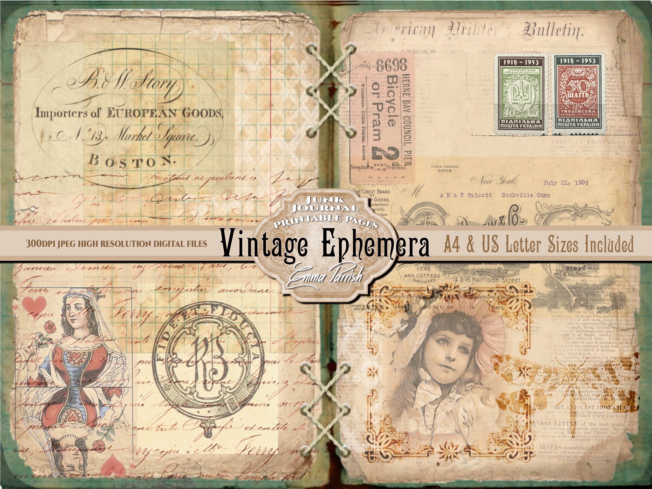 Vintage Ephemera Junk Journal Pages, Printable Vintage Paper, Shabby ...