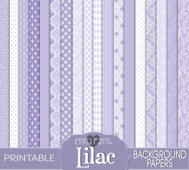 Lilac Patterned Printable Paper Kit, Purple, Junk Journal, Scrapbook ...