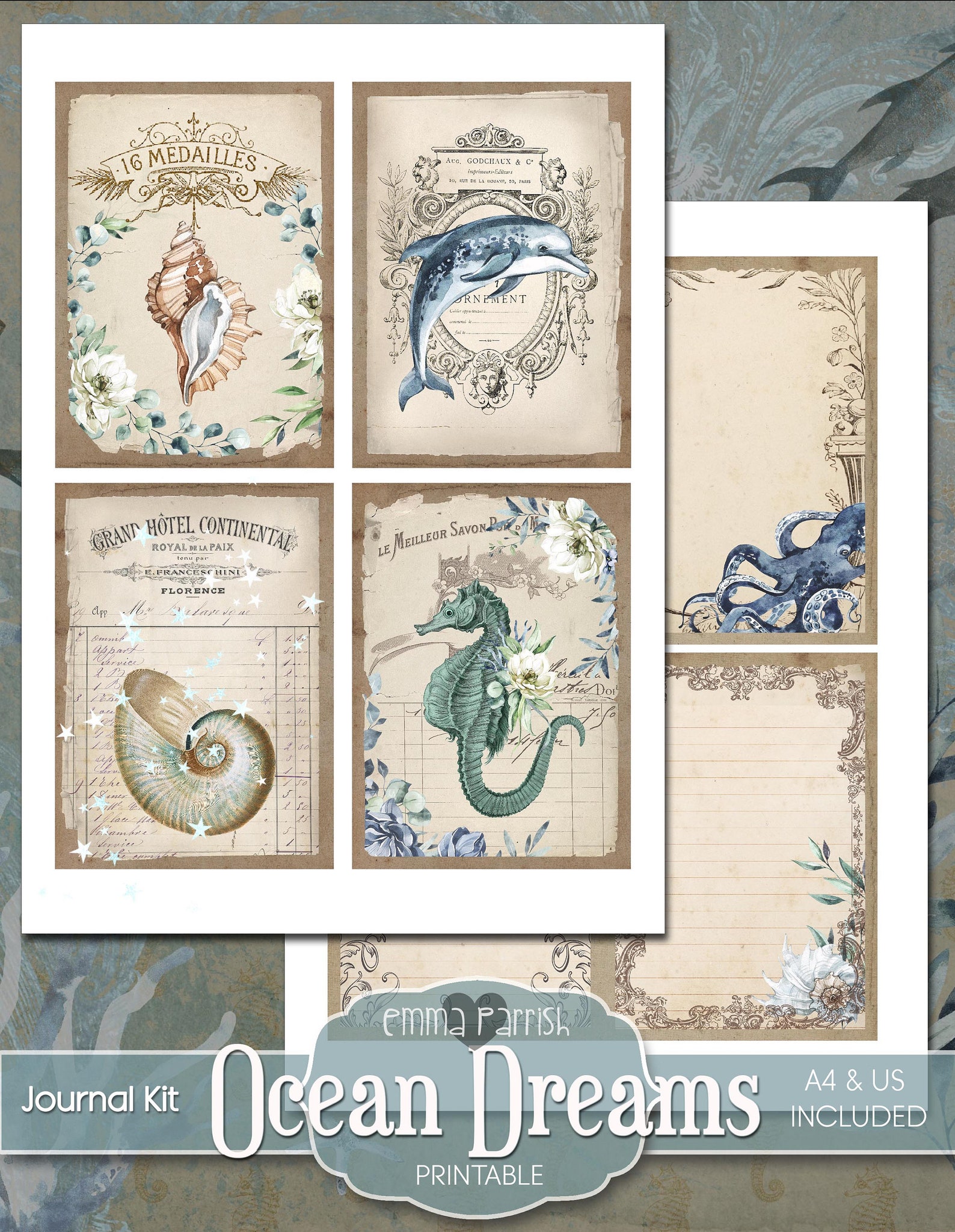 Ocean Junk Journal Kit Nautical Blue Digital Paper Printable - Etsy