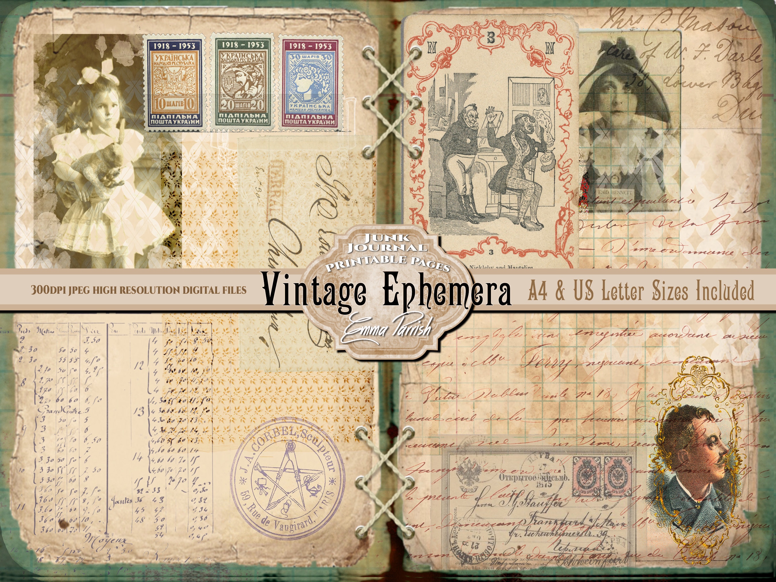 Vintage Ephemera Junk Journal Pages, Printable Vintage Paper, Shabby ...