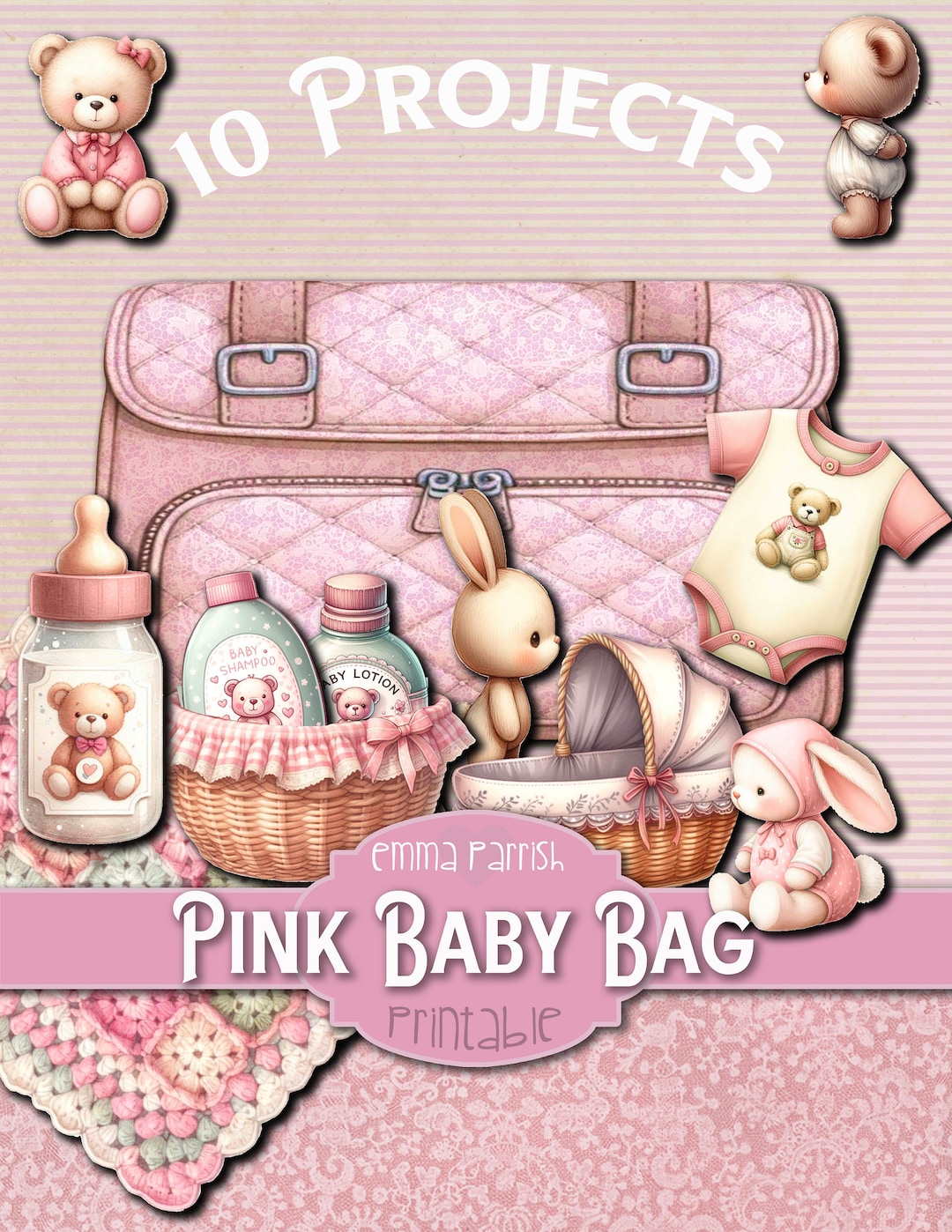 Printable Baby Diaper Changing Bag Junk Journal Folio, 10 Interactive ...