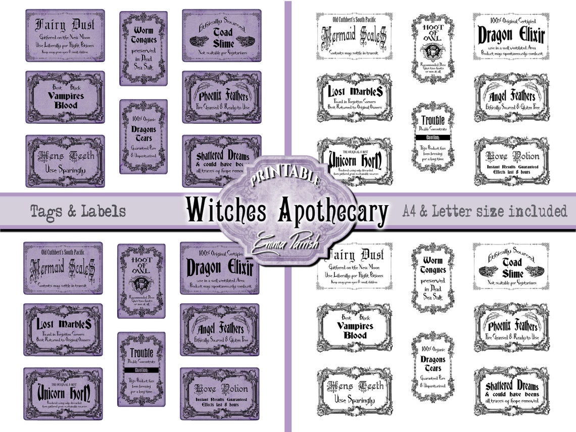 Witch Printable Apothecary Labels, Witchcraft Ephemera, Junk Journal ...