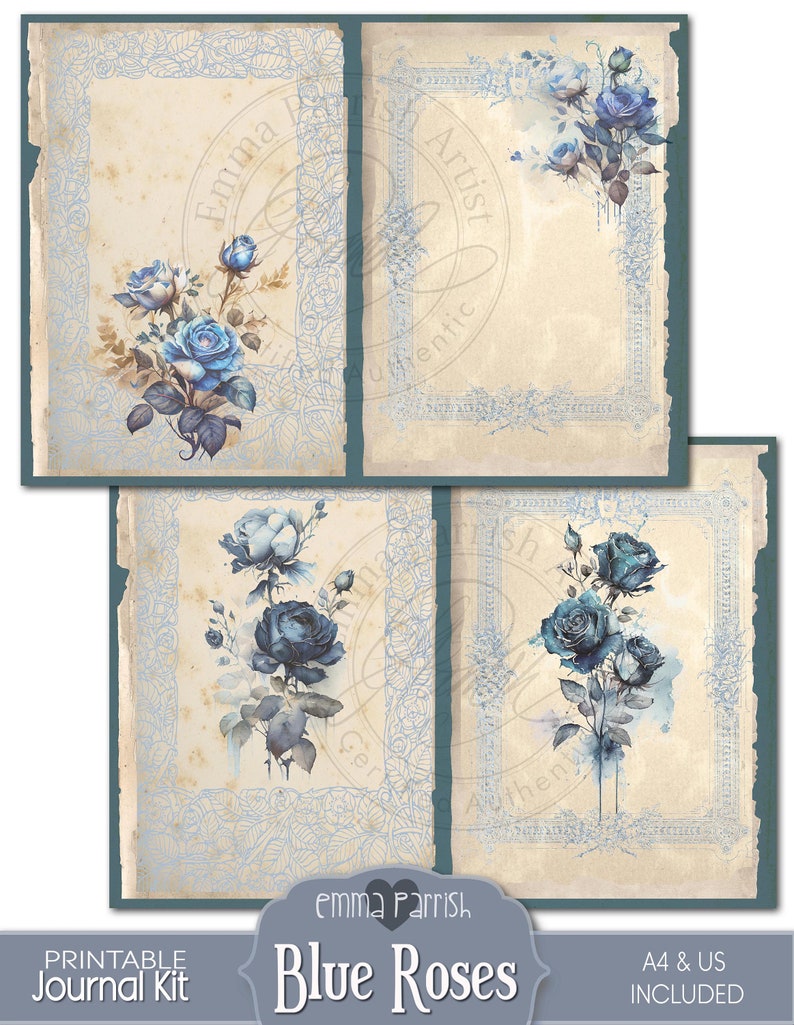 Blue Rose Junk Journal Kit Shabby Vintage Flowers - Etsy