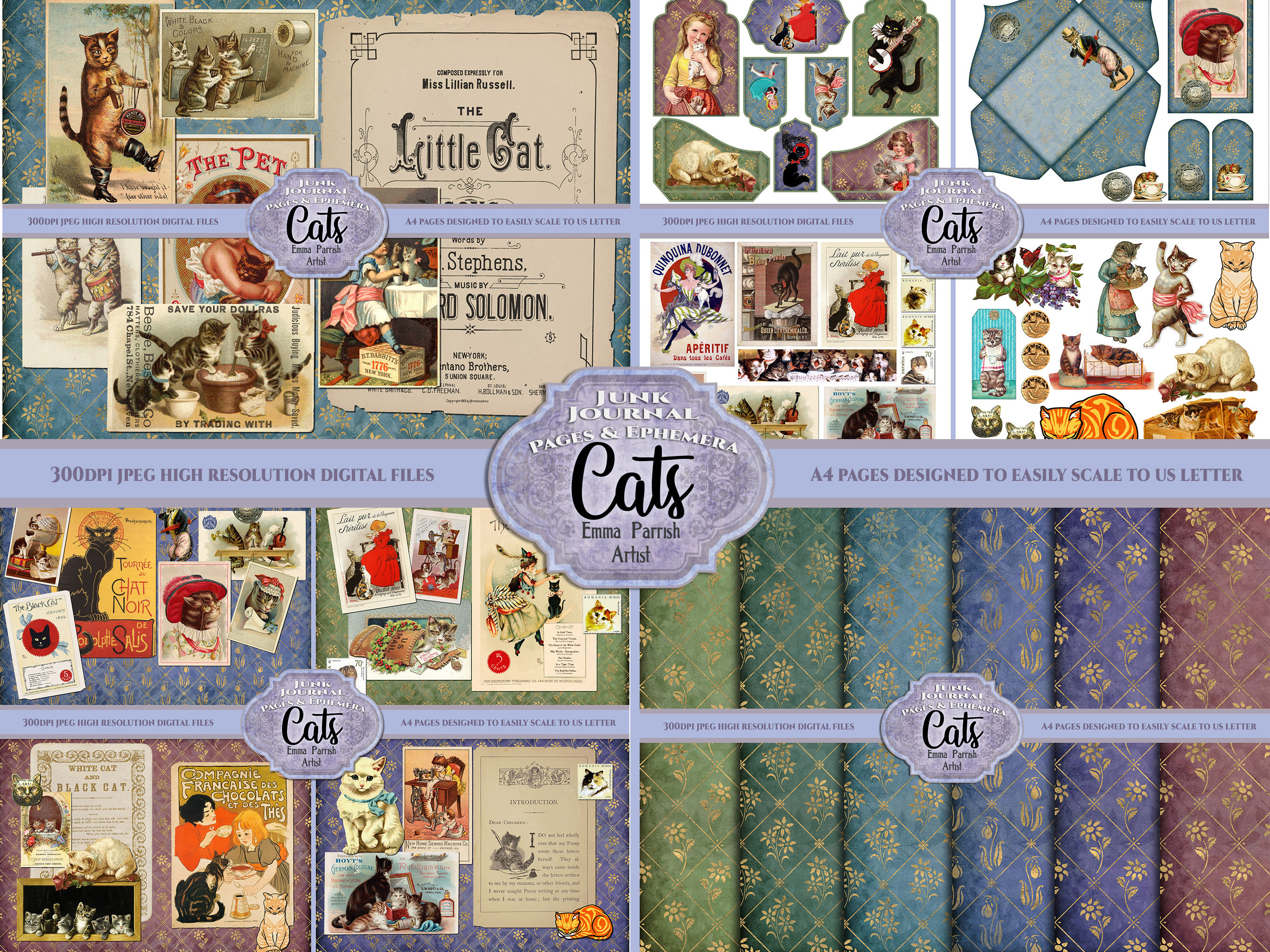 Cat Junk Journal Printable Kit Cat Ephemera Vintage - Etsy
