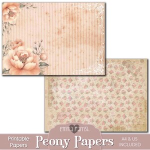 Shabby Peonies, Peony Printable Papers, Junk Journal Supplies, Pink ...