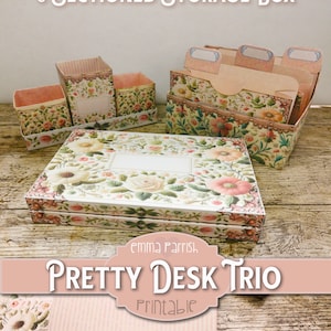 Printable Junk Journal Ephemera Storage, Pretty Desk Tidy Trio, Shabby ...