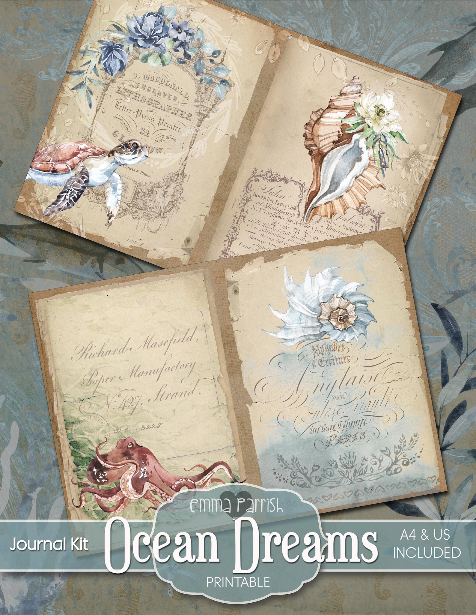 Ocean Junk Journal Kit Nautical Blue Digital Paper Printable - Etsy