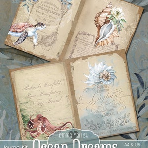 Ocean Junk Journal Kit, Nautical Blue Digital Paper Printable, Dolphin ...