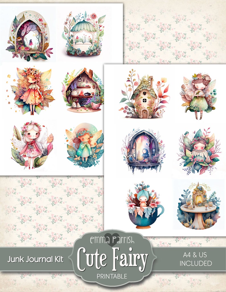 Cute Fairy Printable Sticker, Clipart, Fairy Junk Journal, Cricut ...