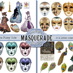 Masquerade Printable Ephemera Pack, Vintage Carnival Fussy Cut Digital ...