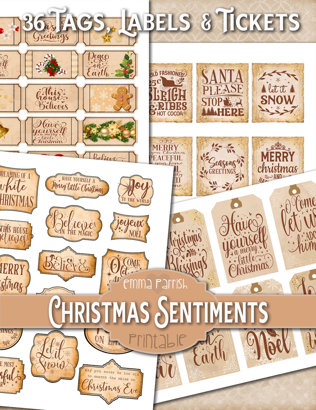 Printable Christmas Sentiments, Junk Journal, Card Making, Tags, Labels ...