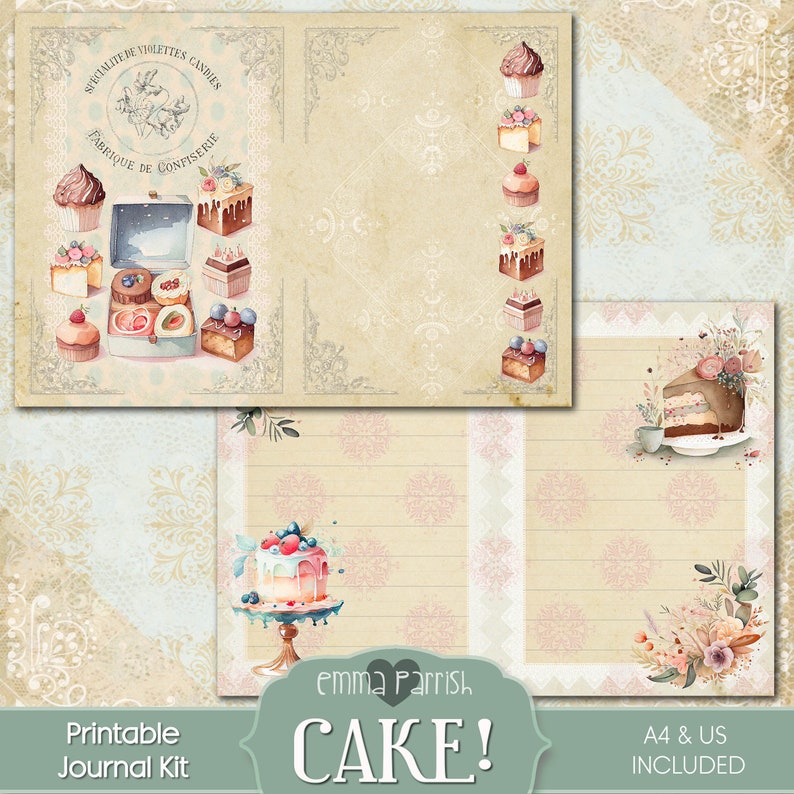 Cake Junk Journal Kit, Vintage French Journal, Pastel, Watercolor ...