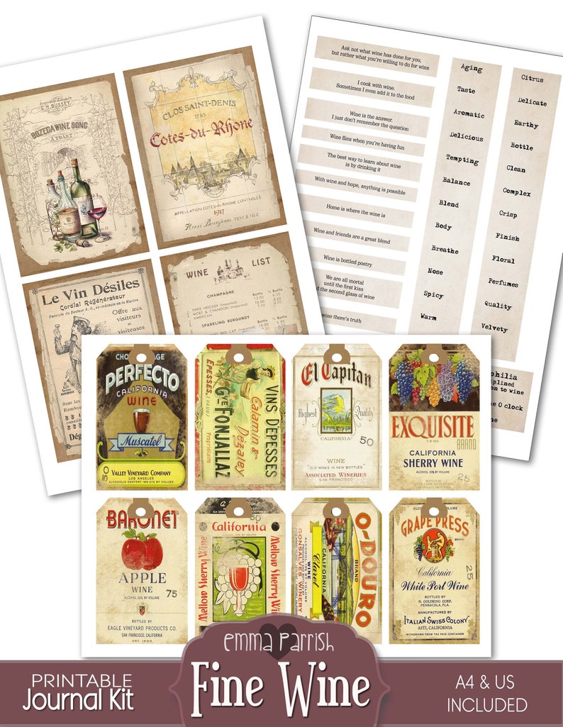 Wine Junk Journal Kit Printable Wine Lover Gift Vintage - Etsy