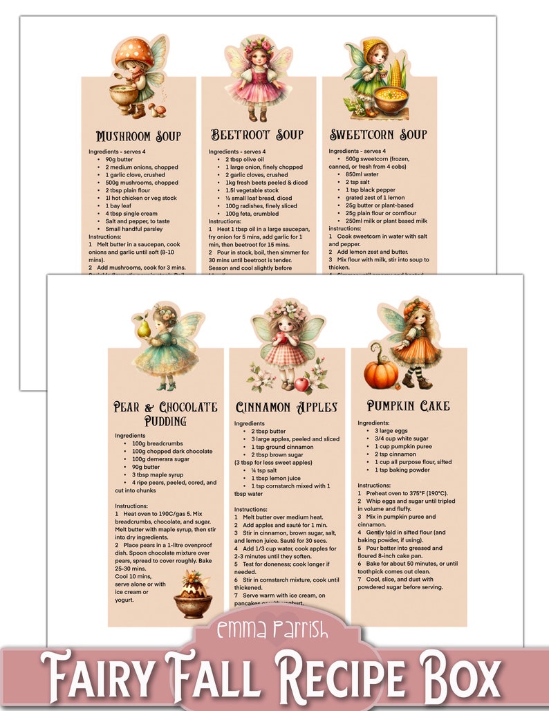 Fall Fairy Recipe Box, Junk Journal, Fall Baking, Printable, Autumn ...