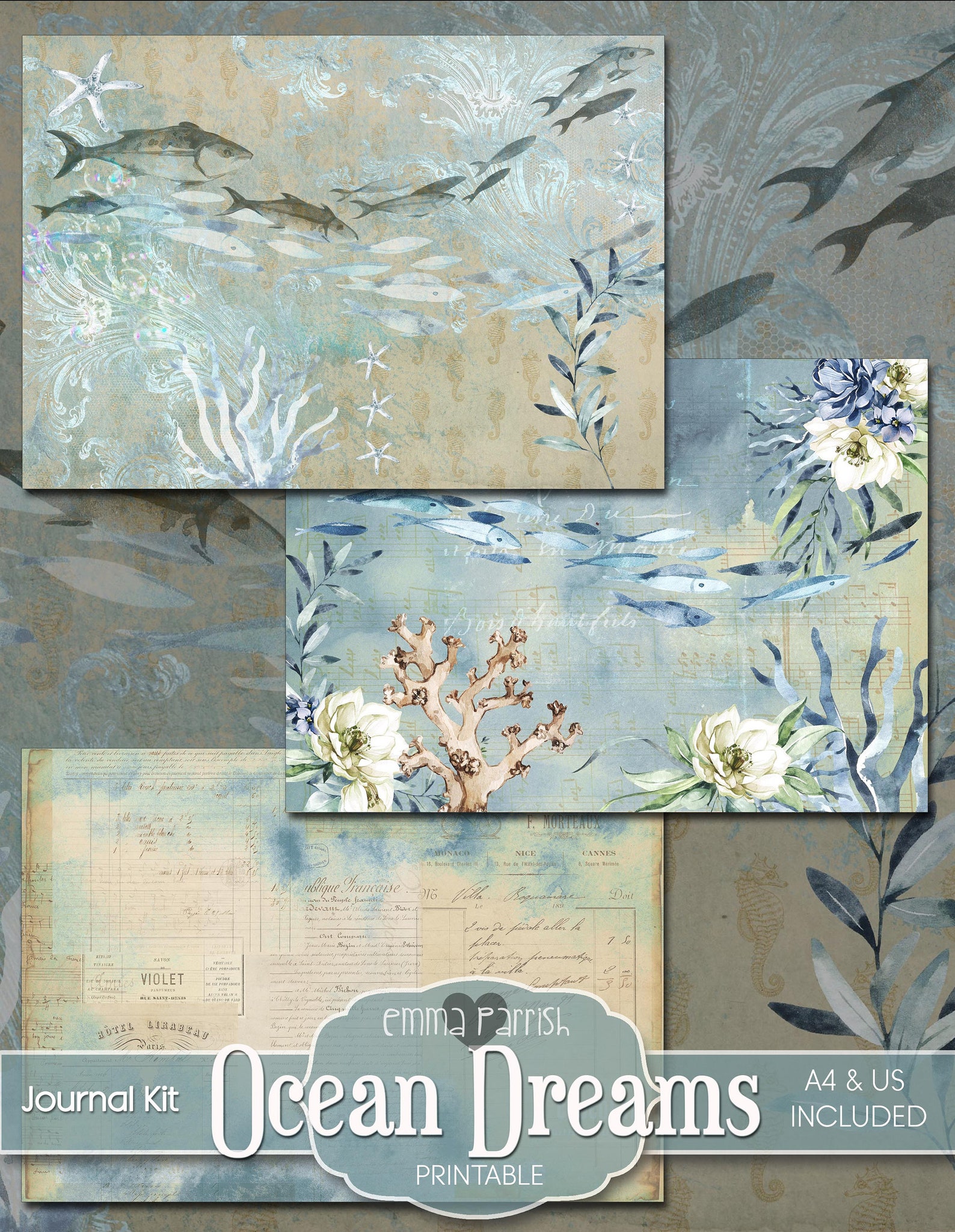 Ocean Junk Journal Kit Nautical Blue Digital Paper Printable - Etsy