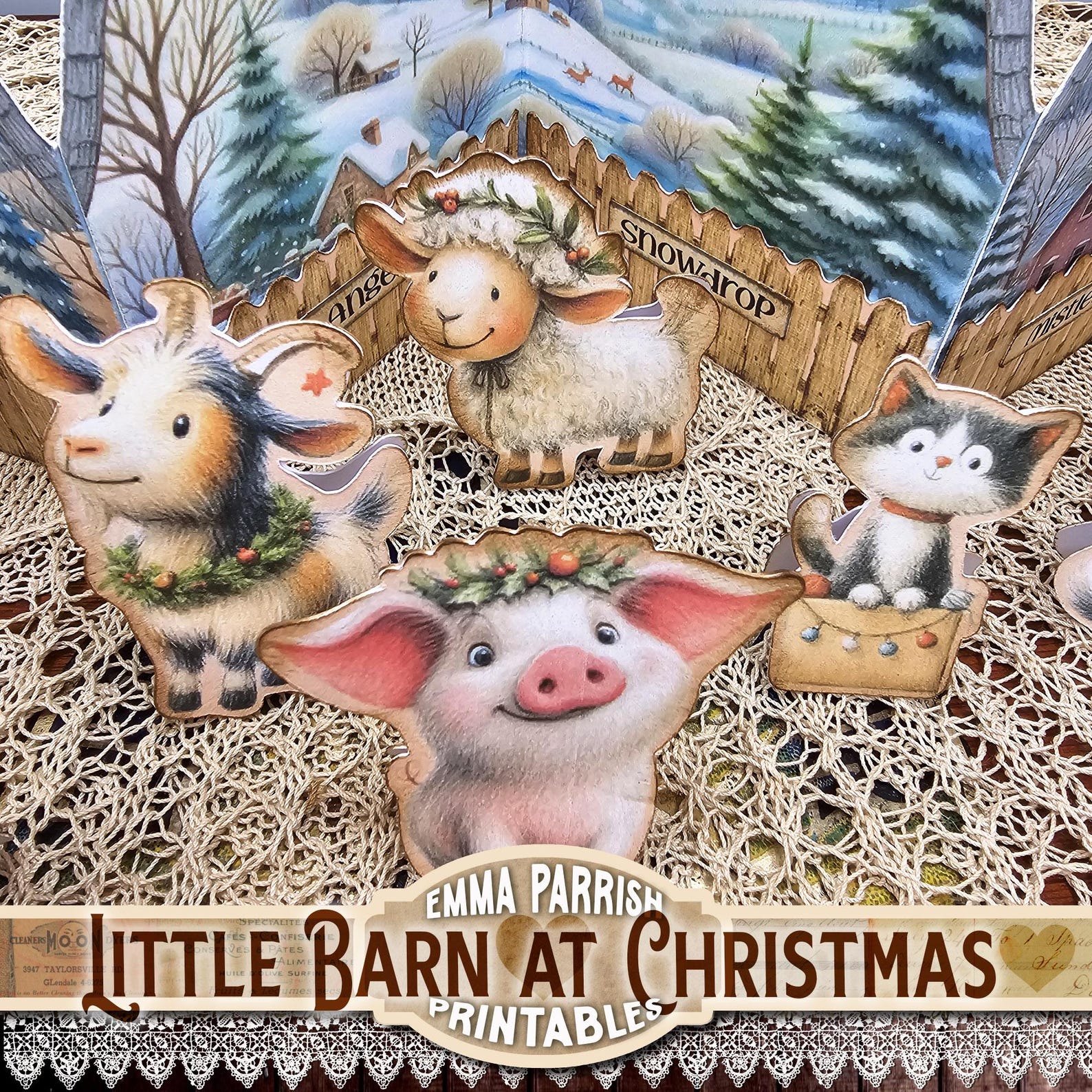Little Christmas Barn Mini Folio Book, Printable Kit, Accordion, Wallet ...